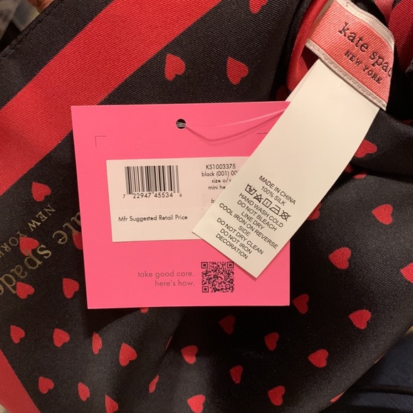 kate spade | Accessories | Nwt Kate Spade Mini Hearts Silk Bandana ...